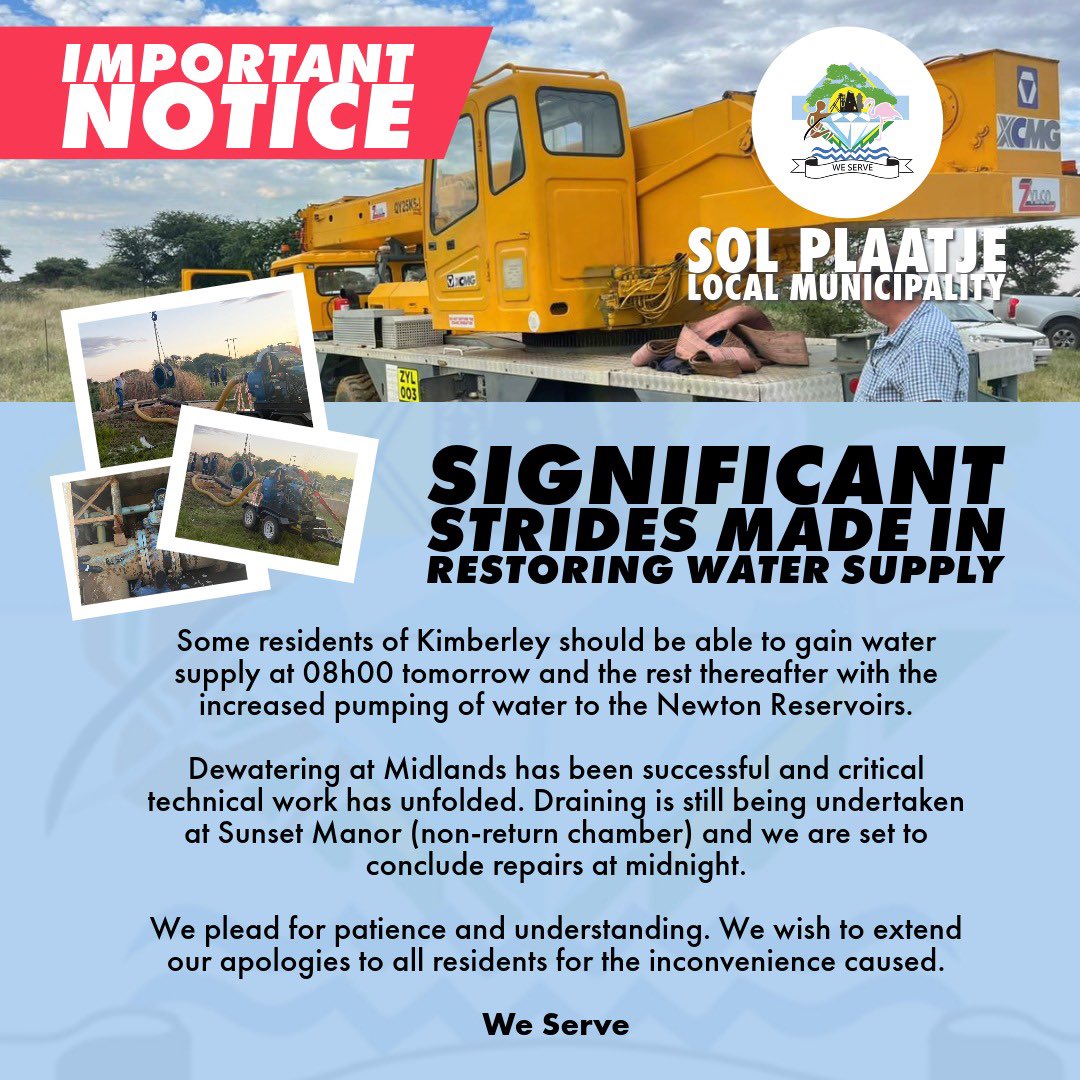 Emergency Water Interruption Update – Sol Plaatje Municipality